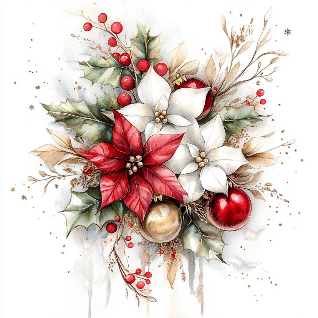 18 Poinsettia Decor Clipart, Elegant Bouquet, Christmas Crafts ...