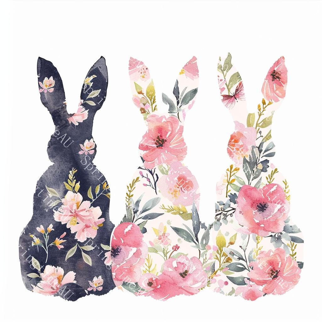 18 Cute Rabbit Easter Clipart, Bunny Easter, Floral Rabbits, Easter ...