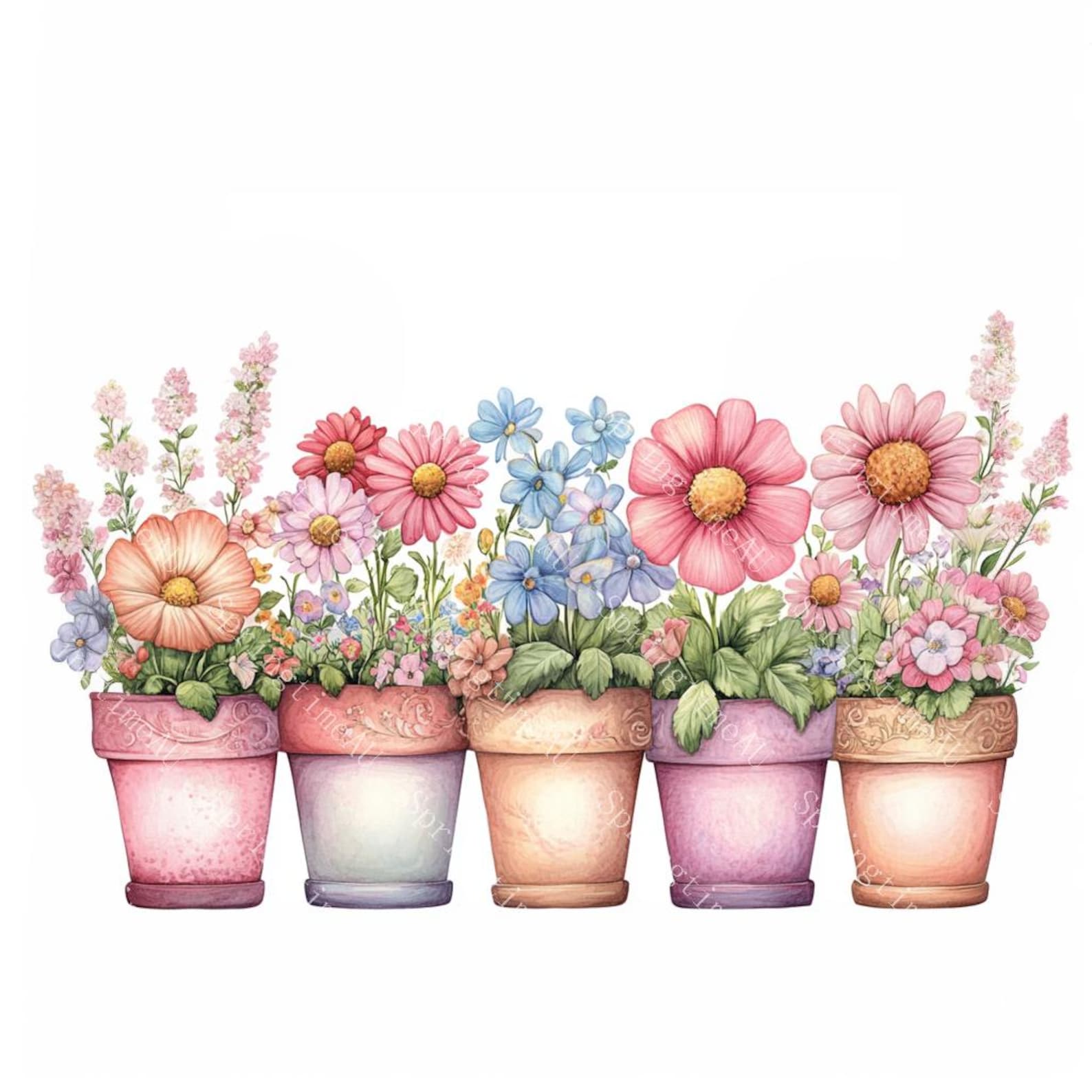 20 Colorful Whimsical Flower Clipart, Row of Flowers Clipart, Flower ...