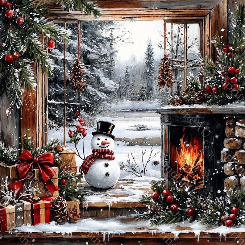 14 Vintage Christmas Window Clipart , Winter Window, Printable ...