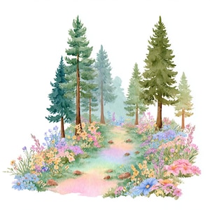 20 Tree Forest Pretty Clipart, Cute Forest, Nature Scenes, Printable ...