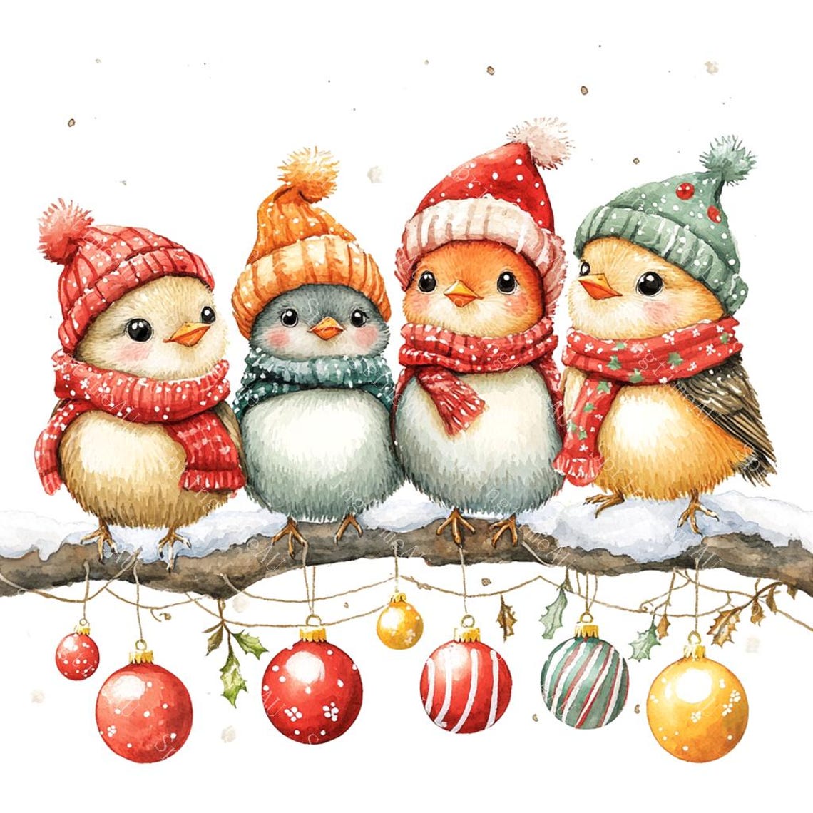 20 Cute Christmas Birds Clipart, Whimsical Winter Bird, Christmas Card ...