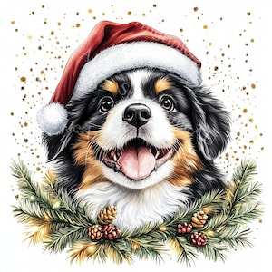 12 Cute Christmas Dogs Clipart, Xmas Pet Dogs, Red Santa Hat, Printable ...