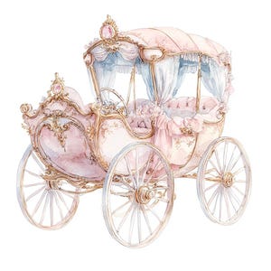 20 Princess Carriage Clipart, Fairy Tale Clipart, Pink Carriage ...
