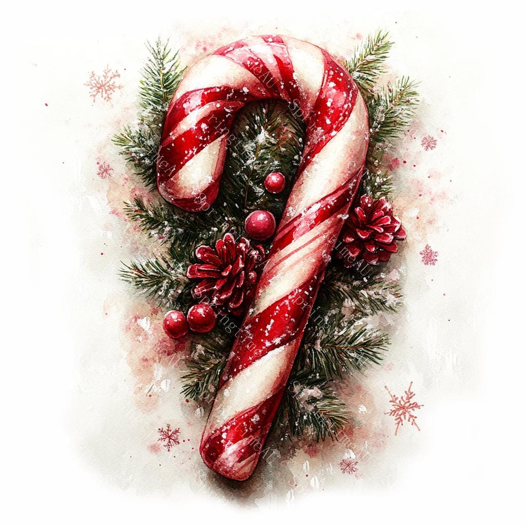 15 Candy Cane Clipart, Watercolor Christmas Sweets, Holiday Crafts ...