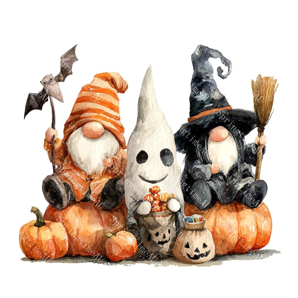 20 Halloween Gnomes Clipart, Autumn Gnomes, Cute Halloween, Fall Gnomes ...