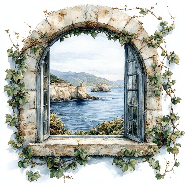 14 Window Seaside View Clipart, Window to Ocean Print, Window Ocean ...