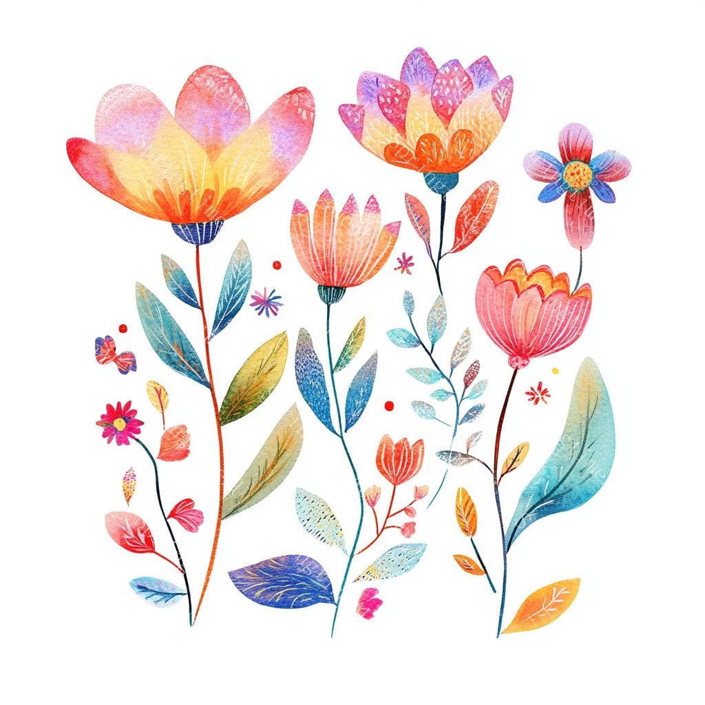 20 Quirky Weird Flowers Clipart, Folk Art Flowers, Colorful Flowers ...