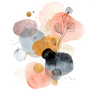 14 Orange Bohemian Boho Clipart, Abstract Boho Art, Flowers Wall Art ...