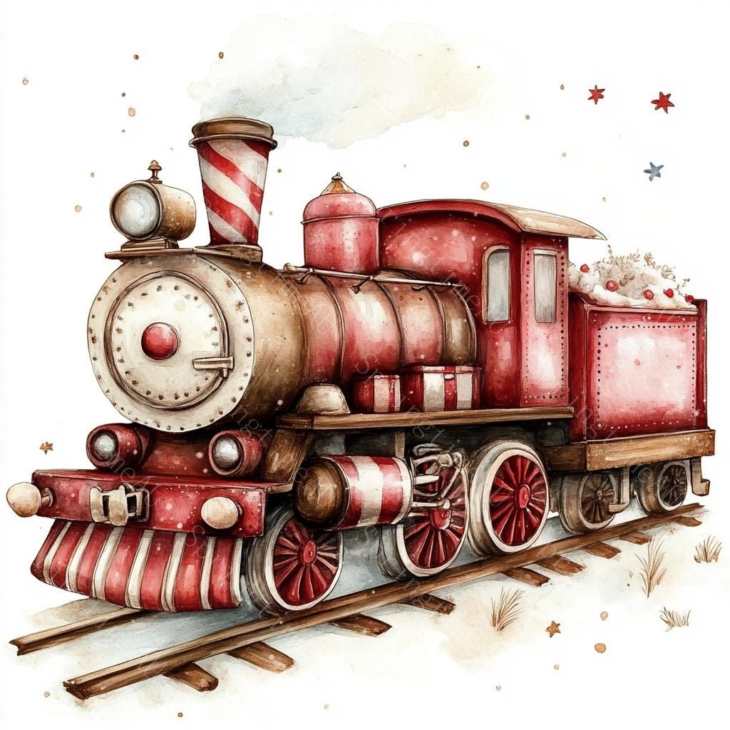 16 Christmas Locomotives Clipart, Cartoon Train, Christmas Train ...