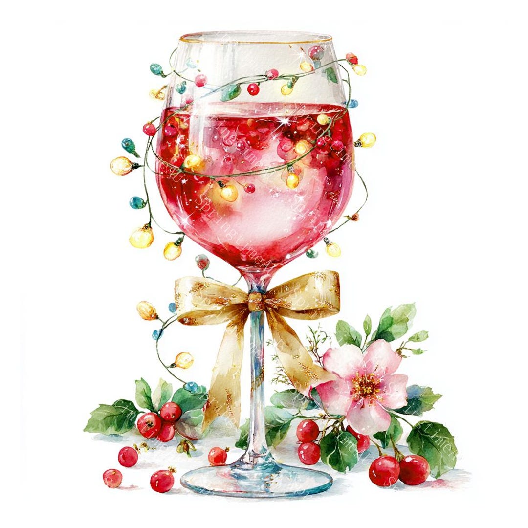 18 Christmas Wine Clipart, Holiday Wine Glass, Festive Drink,christmas ...