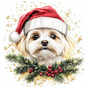 12 Cute Christmas Dogs Clipart, Xmas Pet Dogs, Red Santa Hat, Printable ...
