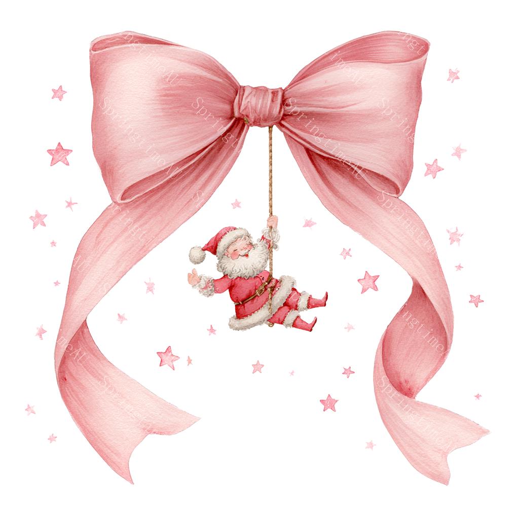 18 Santa Hanging on Christmas Bow Clipart, Cute Christmas Santa, Santa ...