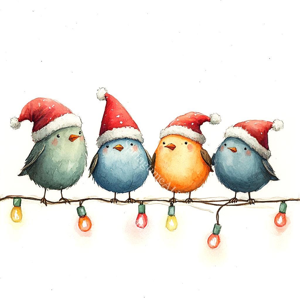 16 Whimsical Christmas Birds Clipart, Cute Funny Bird, Christmas Card ...