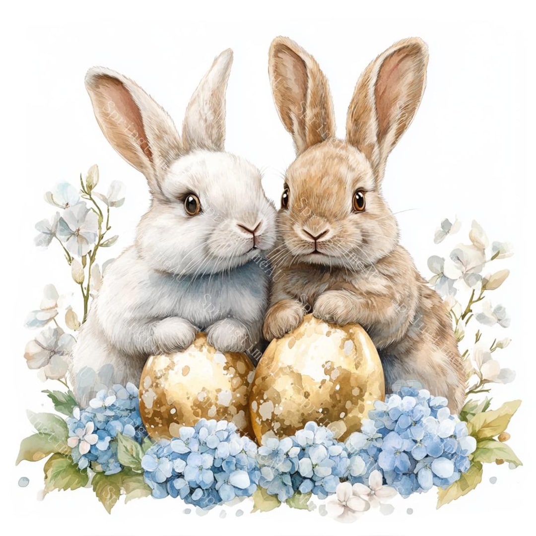 20 Easter Bunny Family Clipart, Easter Bunny in a Meadow, Easter ...