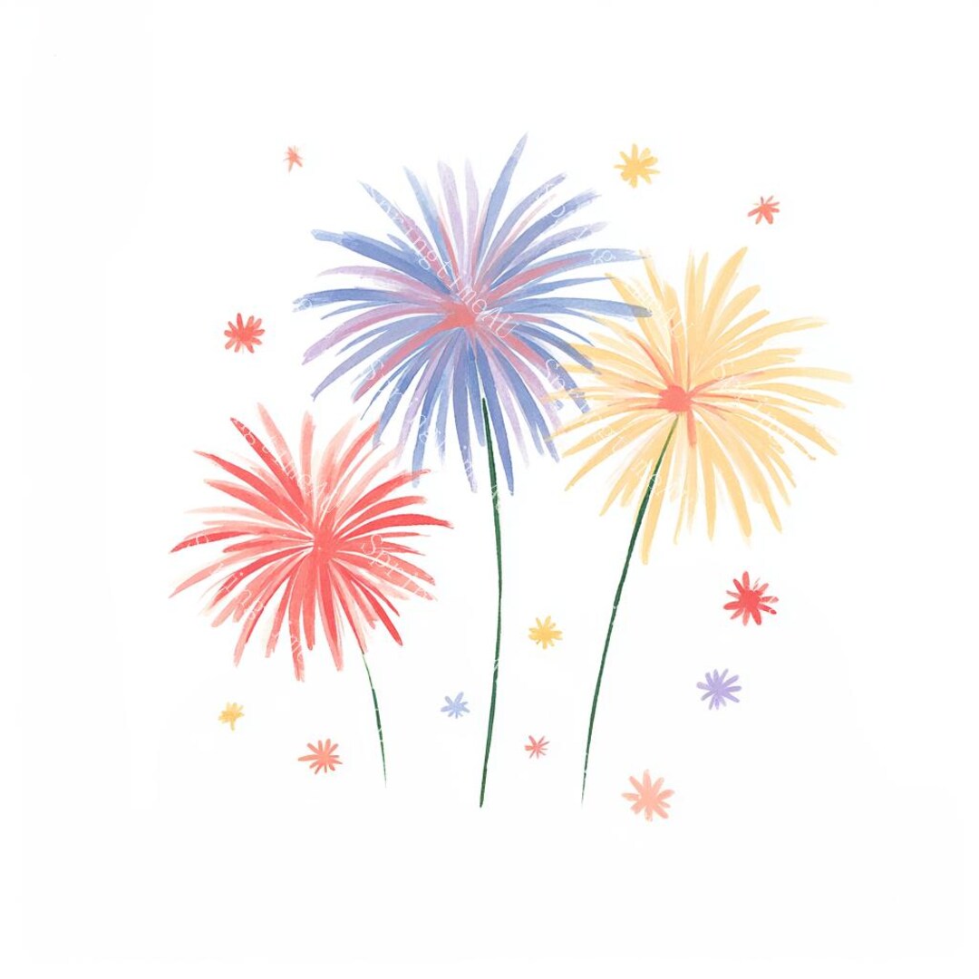 20 Colorful Fireworks Clipart, Rainbow Firecrackers, Sparkling ...