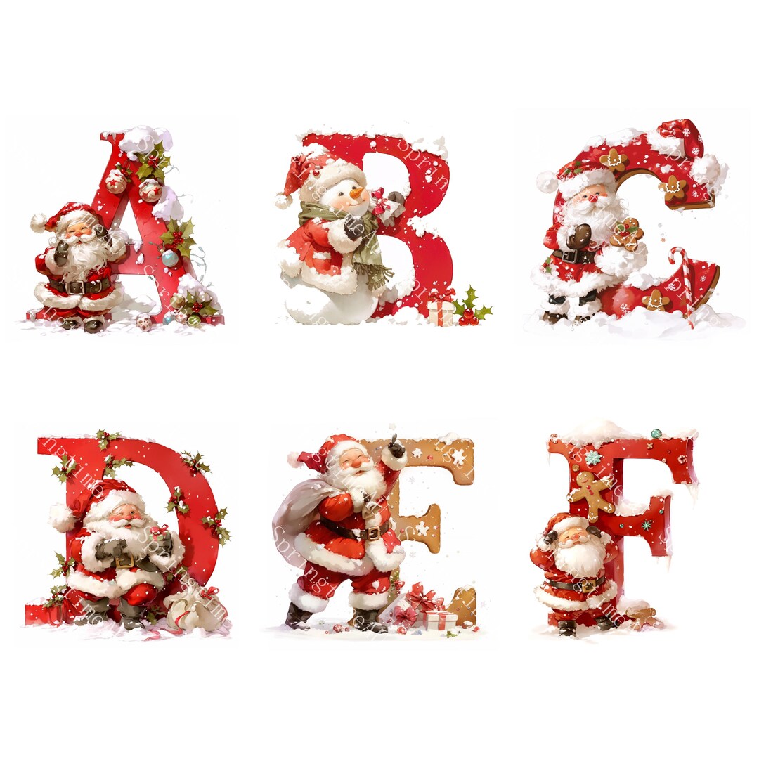 36 Cartoon Christmas Alphabet Clipart, Festive Number Set, Santa Letter ...