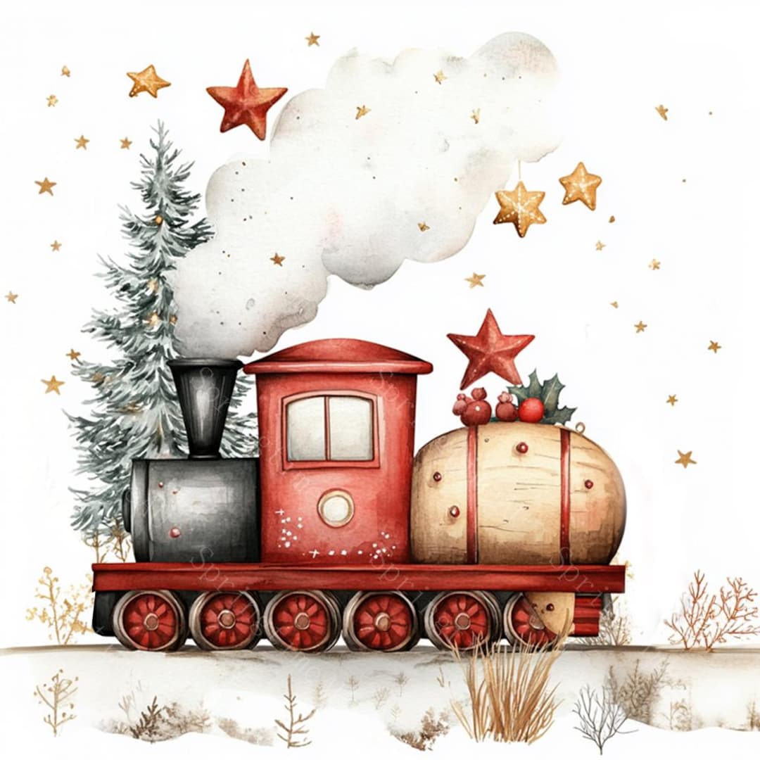 16 Christmas Locomotives Clipart, Cartoon Train, Christmas Train ...