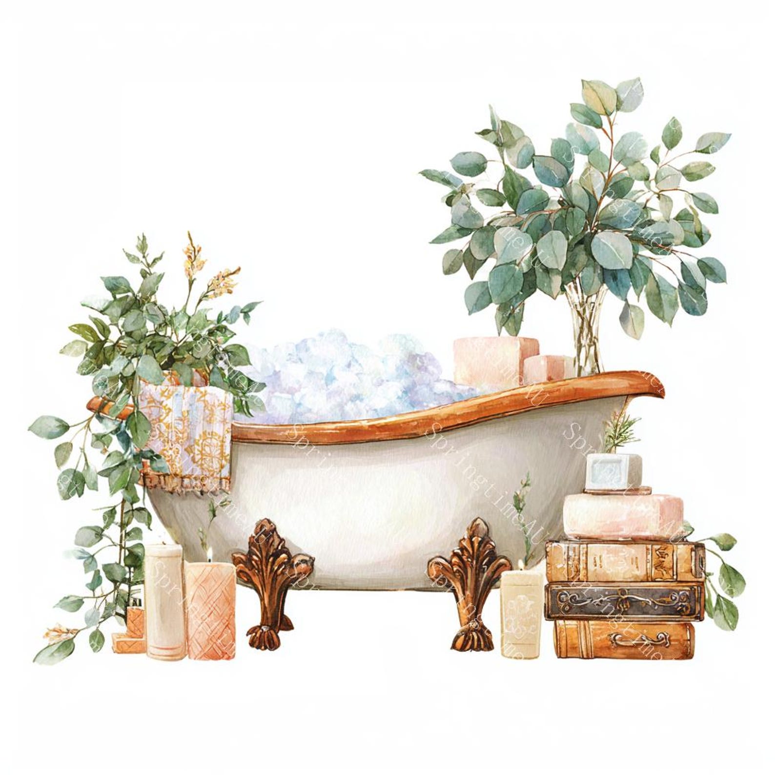 20 Boho Bathtub Clipart, Floral Bathtub, Floral Bath, Printable ...