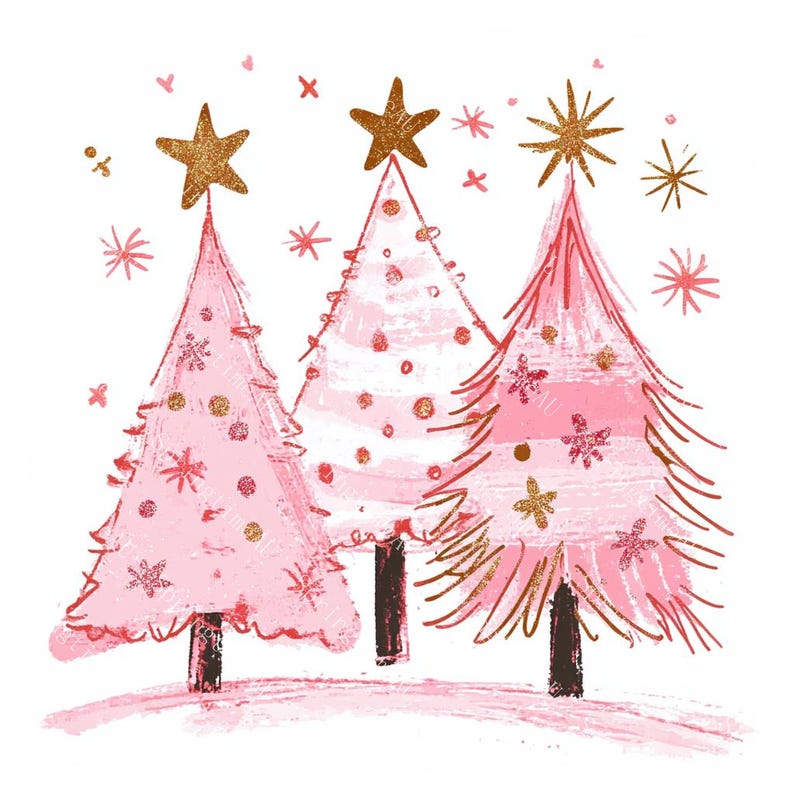 18 Pink Christmas Trees Clipart, Winter Festive, Christmas Clipart ...