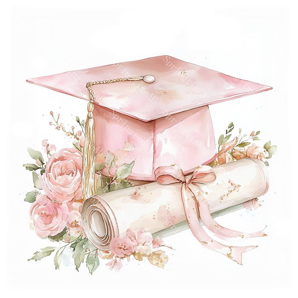 20 Pink Graduation Cap Clipart, Graduation Party, Printable Watercolor ...