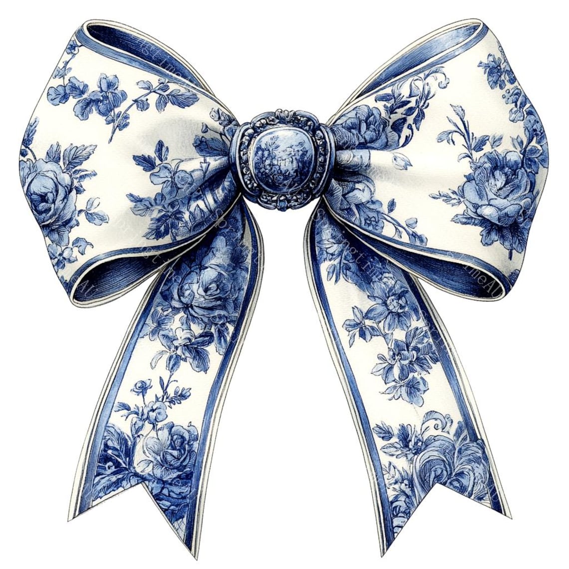 20 Blue Toile Bow Clipart, Coquette Bow, Chinoiserie Bow, Printable ...