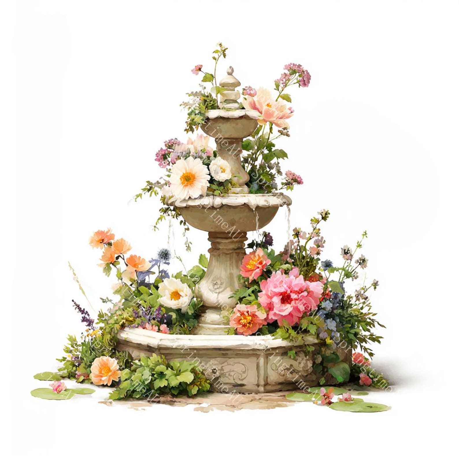 20 Water Fountain Clipart, Park Fountain Clipart, Floral Fountain ...