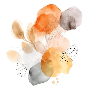 14 Orange Bohemian Boho Clipart, Abstract Boho Art, Flowers Wall Art ...