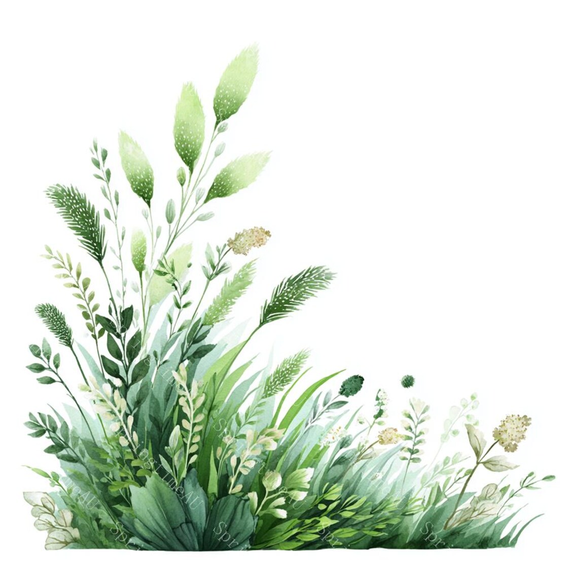 20 Wild Grass Clipart, Fresh Green Grass Clipart, Printable Watercolor ...