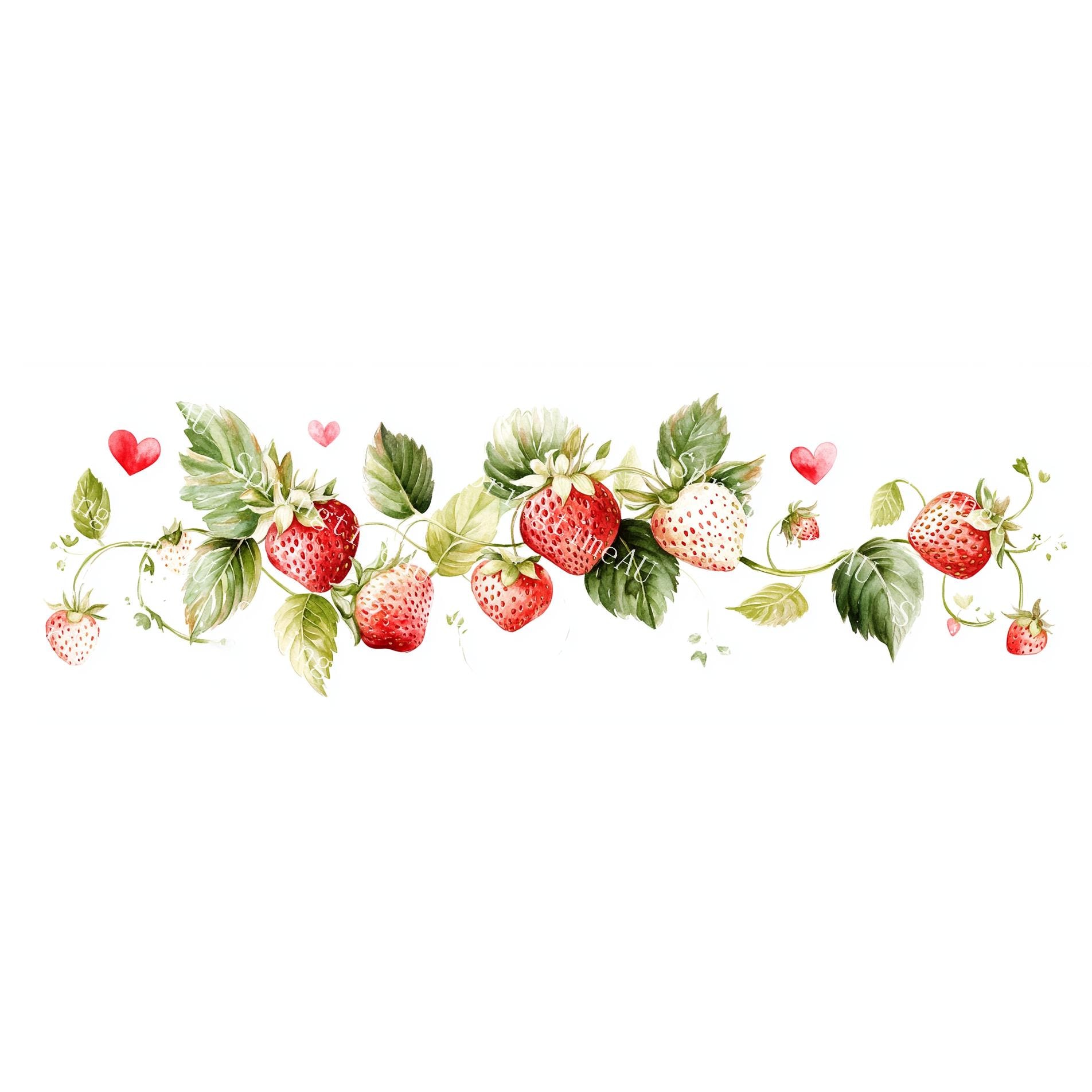 20 Strawberries Garland Clipart, Fruit Border Clipart, Printable ...