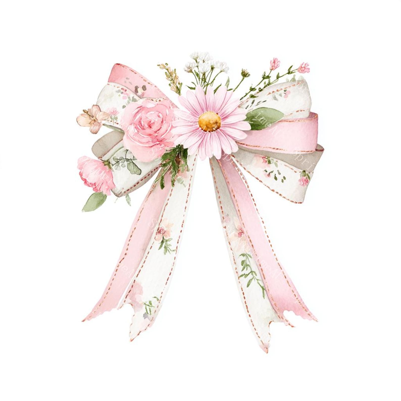 16 lazos de cinta rosa coquette, flores de boda, acuarela imprimible ...