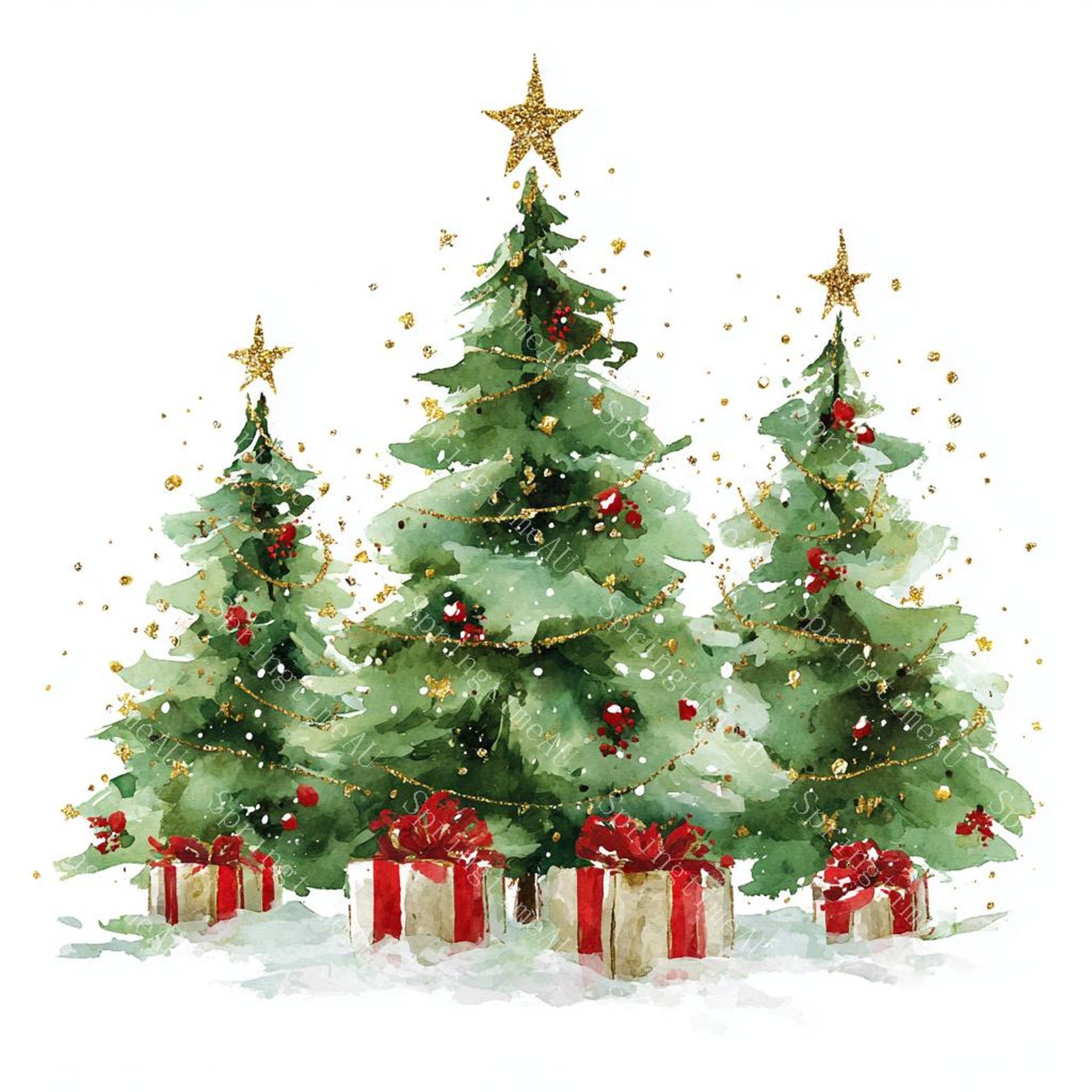 24 Christmas Trees Clipart, Christmas Card, Holiday Art, Winter Festive ...