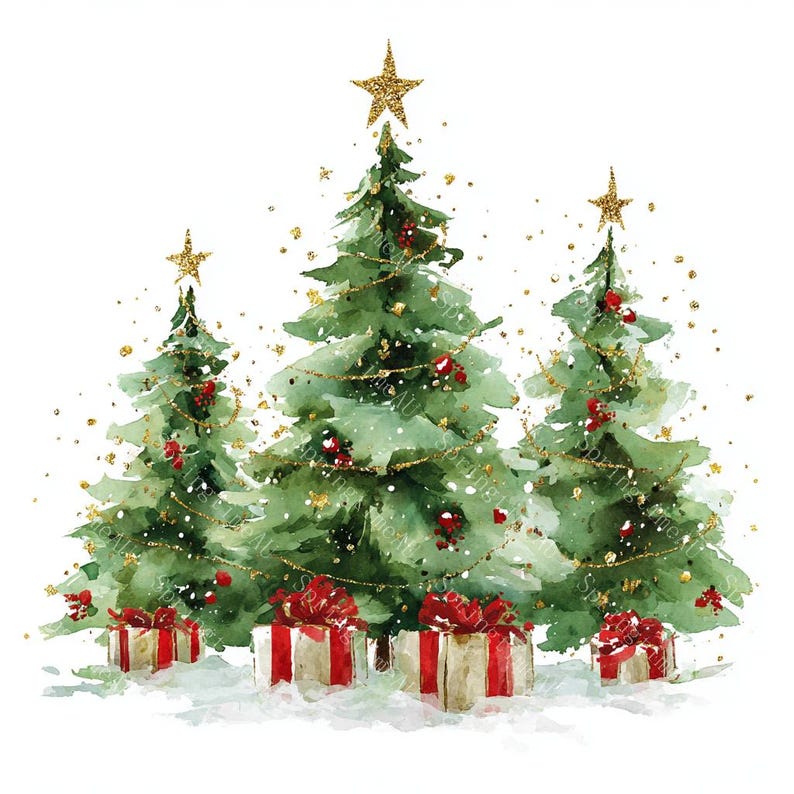 24 Christmas Trees Clipart, Christmas Card, Holiday Art, Winter Festive ...