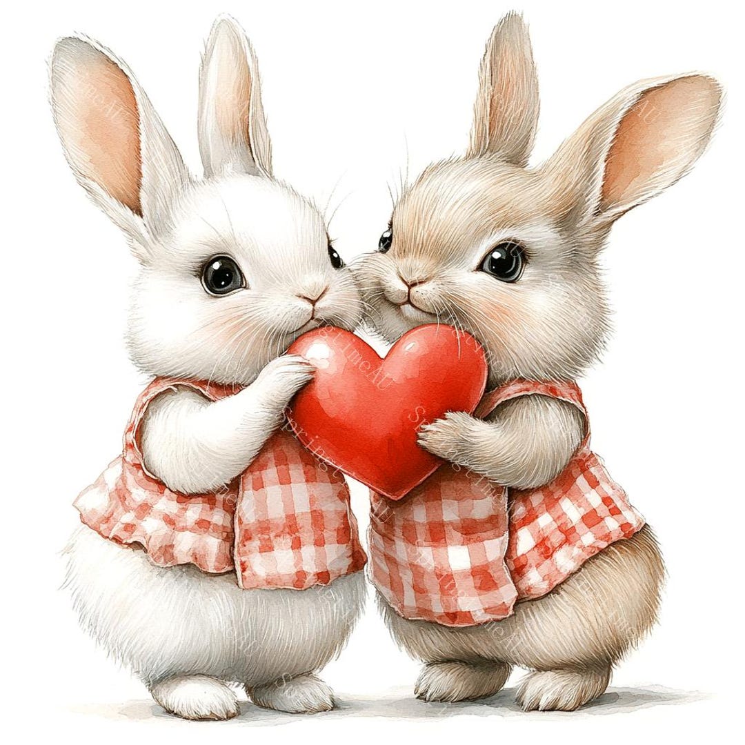 20 Valentines Bunny Clipart, Valentines Day Clipart, Vintage Bunny ...