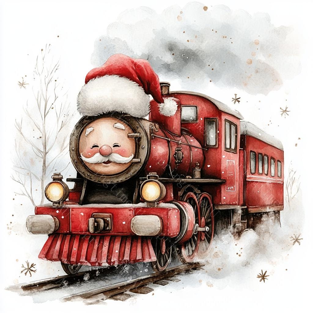 16 Christmas Locomotives Clipart, Cartoon Train, Christmas Train ...