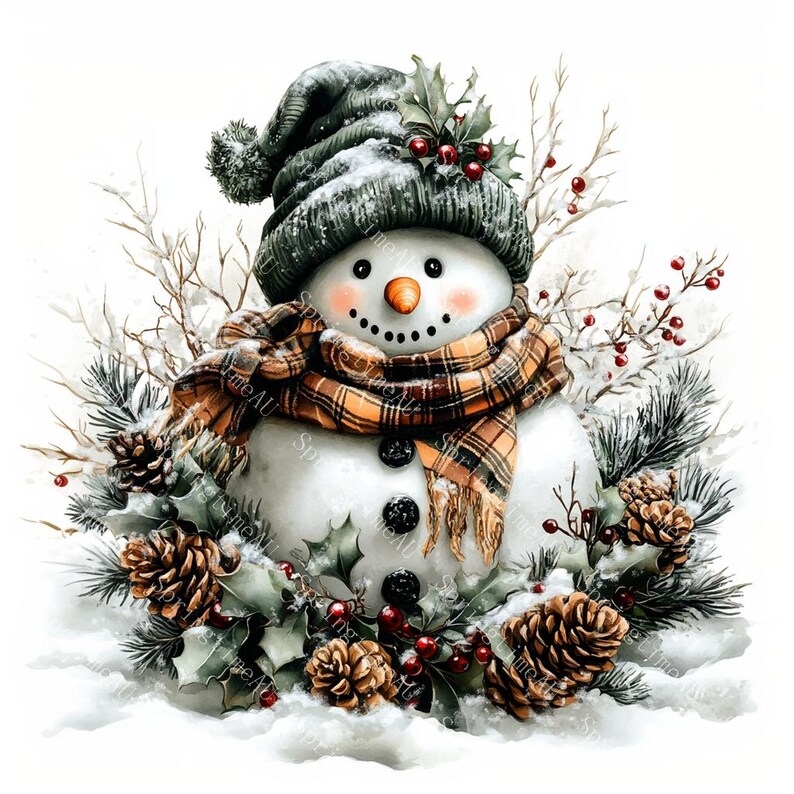 18 Vintage Snowman Clipart, Winter Snowman, Christmas Card, Printable ...