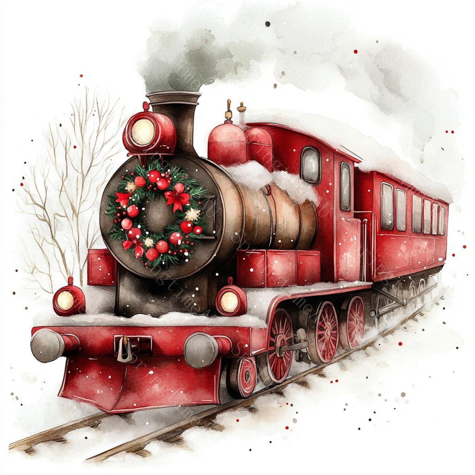 16 Christmas Locomotives Clipart, Cartoon Train, Christmas Train ...
