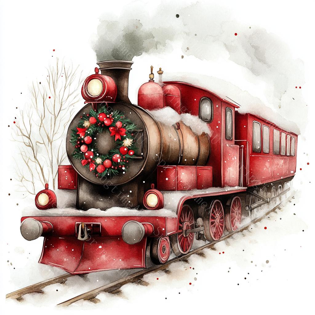 16 Christmas Locomotives Clipart, Cartoon Train, Christmas Train ...
