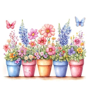 20 Colorful Whimsical Flower Clipart, Row of Flowers Clipart, Flower ...