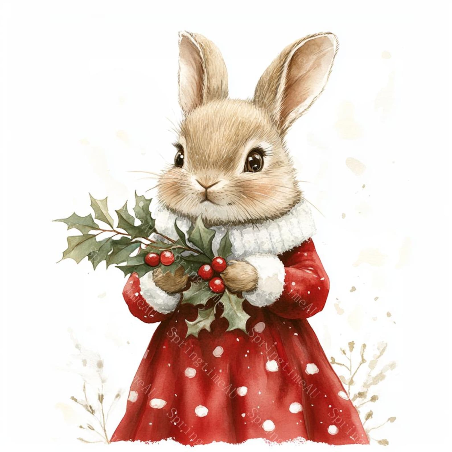 20 Vintage Christmas Bunny Clipart, Cute Bunny, Christmas Card, Nursery ...