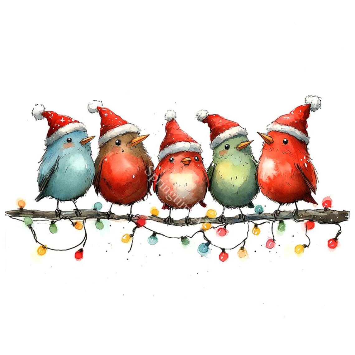 16 Whimsical Christmas Birds Clipart, Cute Funny Bird, Christmas Card ...