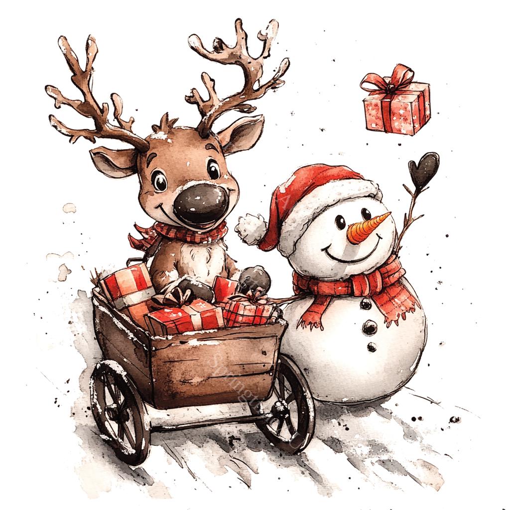20 Quirky Snowman & Reindeer Christmas Clipart, Planners Holiday Cards ...