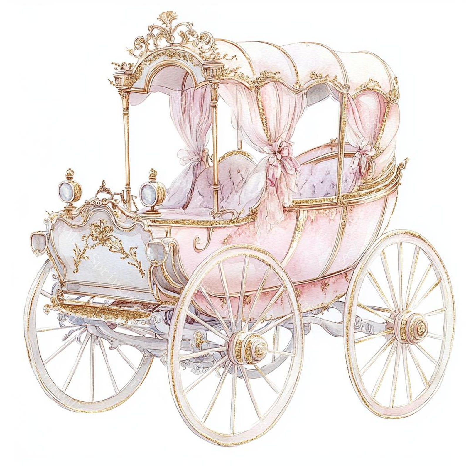 20 Princess Carriage Clipart, Fairy Tale Clipart, Pink Carriage ...