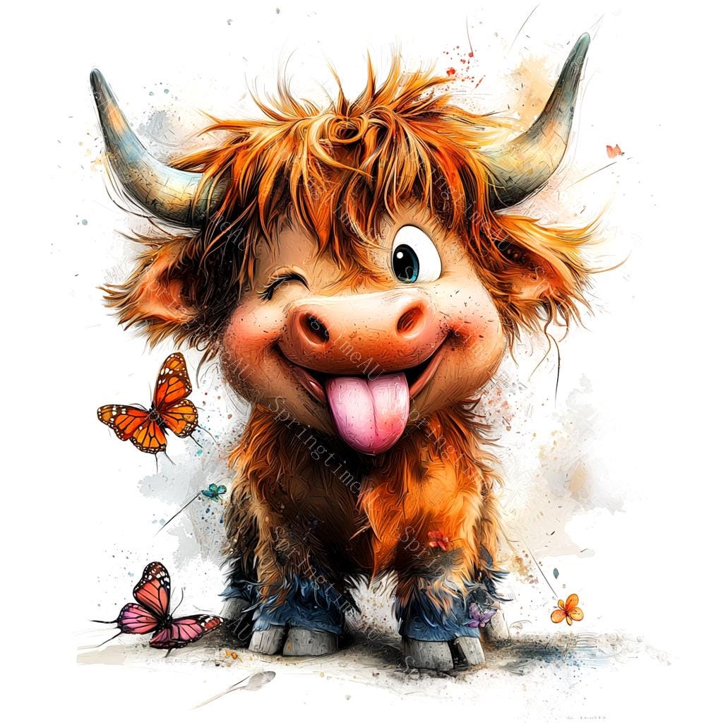 14 Quirky Highland Cow Clipart, Funny Highland Cow, Farm Animal Clipart ...