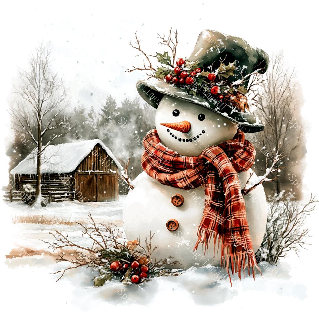 18 Vintage Snowman Clipart, Winter Snowman, Christmas Card, Printable ...