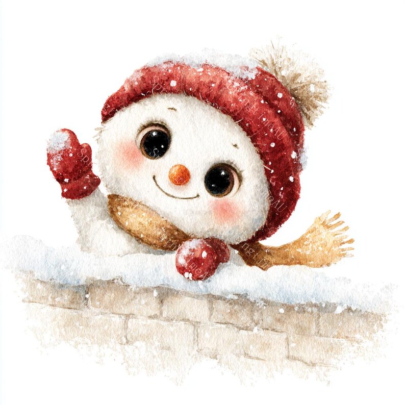 16 Peeking Snowman Clipart, Cozy Winter, Festive Holiday, Cute ...