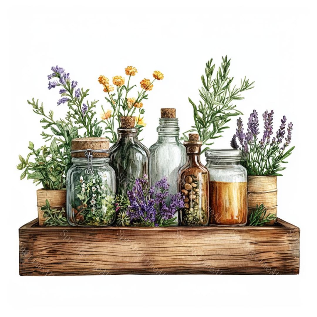 16 Apothecary With Herbs Clipart, Botanica Herbs in Jars, Culinary ...