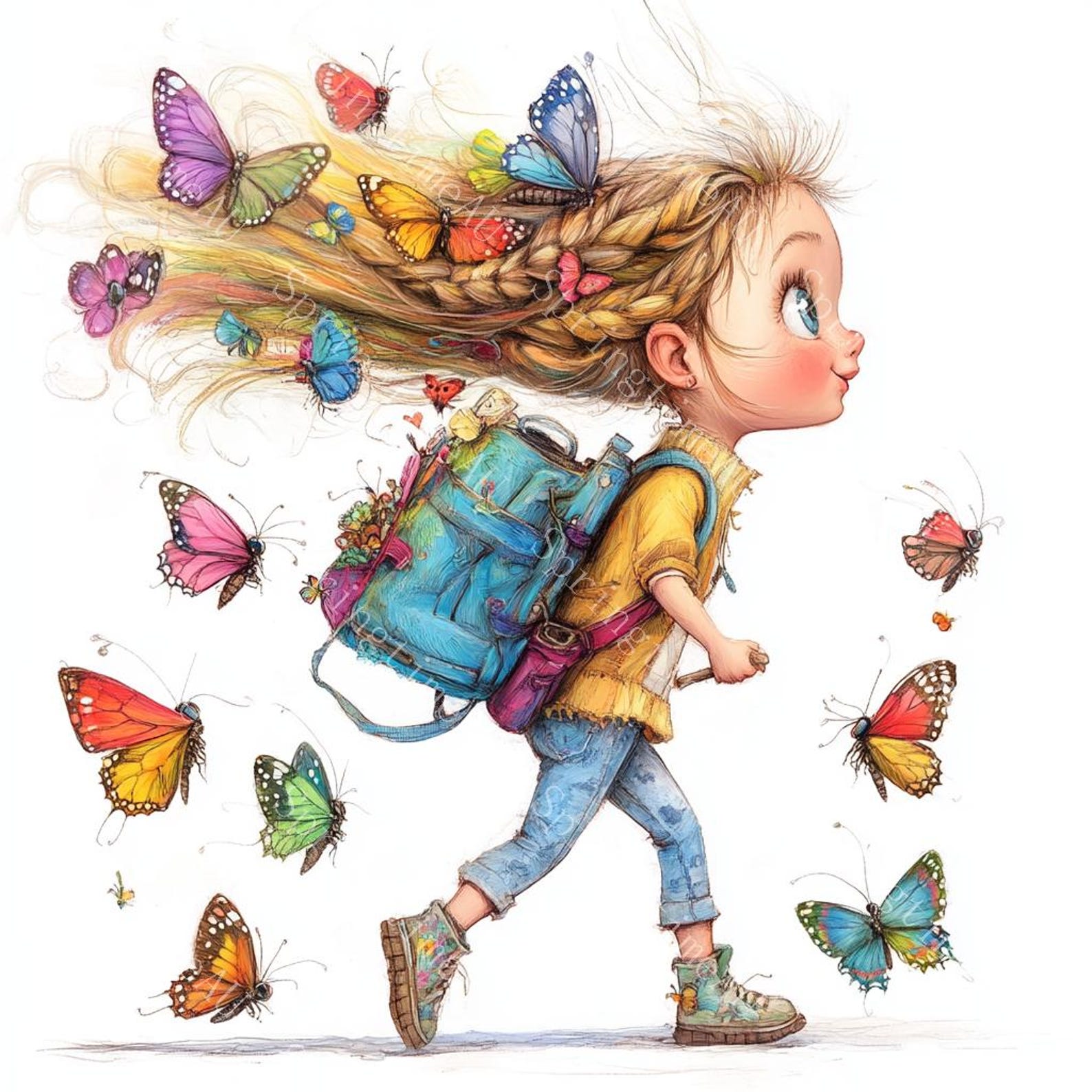 14 Quirky Little Girl With Butterfly Clipart, Quirky Girl, Baby Girl ...