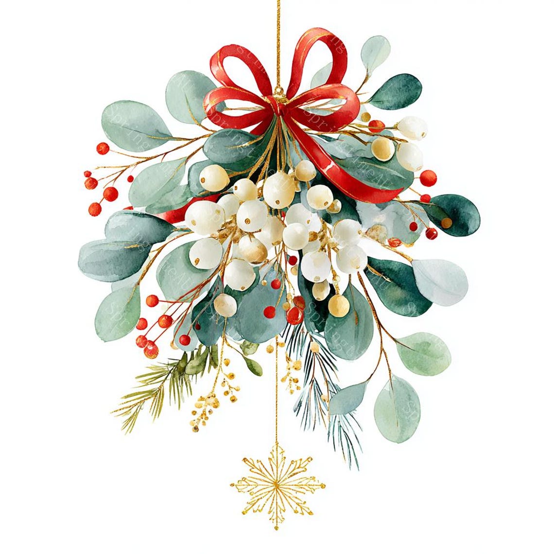 18 Mistletoe Christmas Clipart, Winter Botanical, Vintage Mistletoe ...