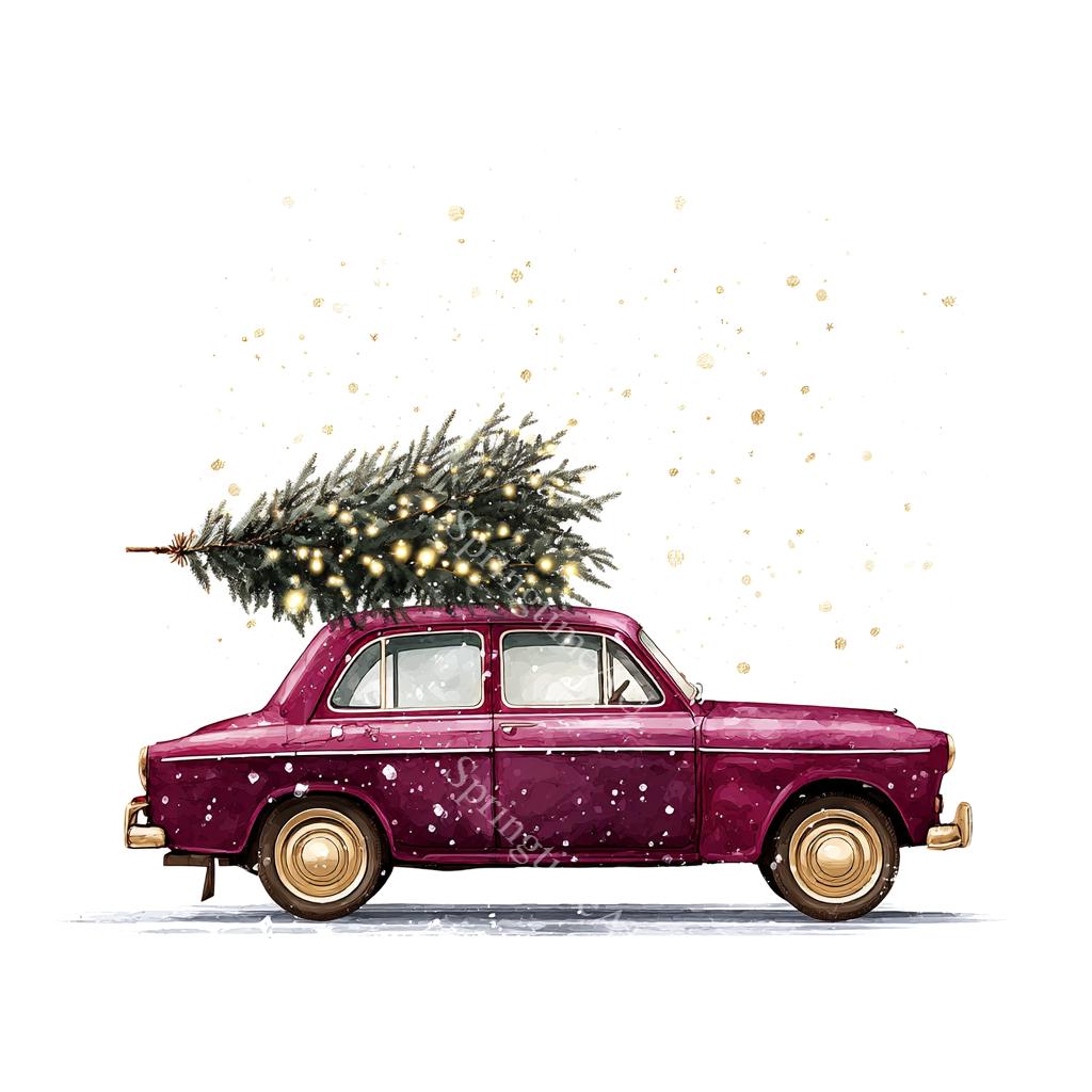 16 Christmas Car Clipart, Vinrage Retro Car, Santa, Seasonal Projects ...